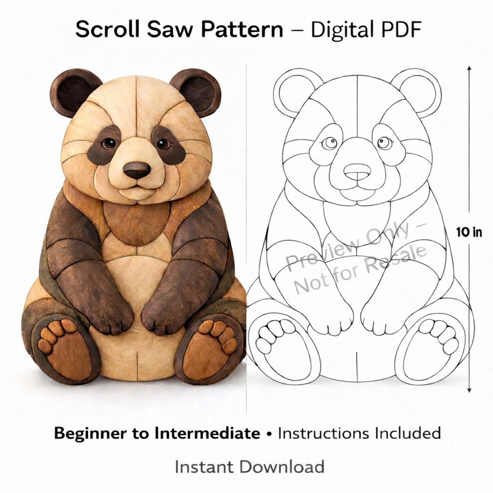 Panda Intarsia Pattern – Scroll Saw Woodworking Project (digital ...