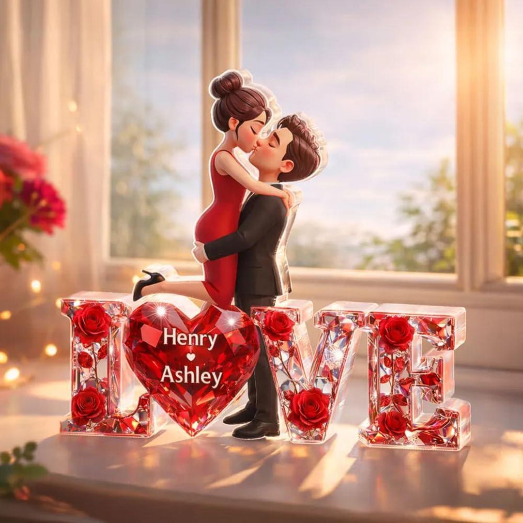 Personalized 3D Rose Acrylic Love Block, Valentine's Day Gift - Etsy