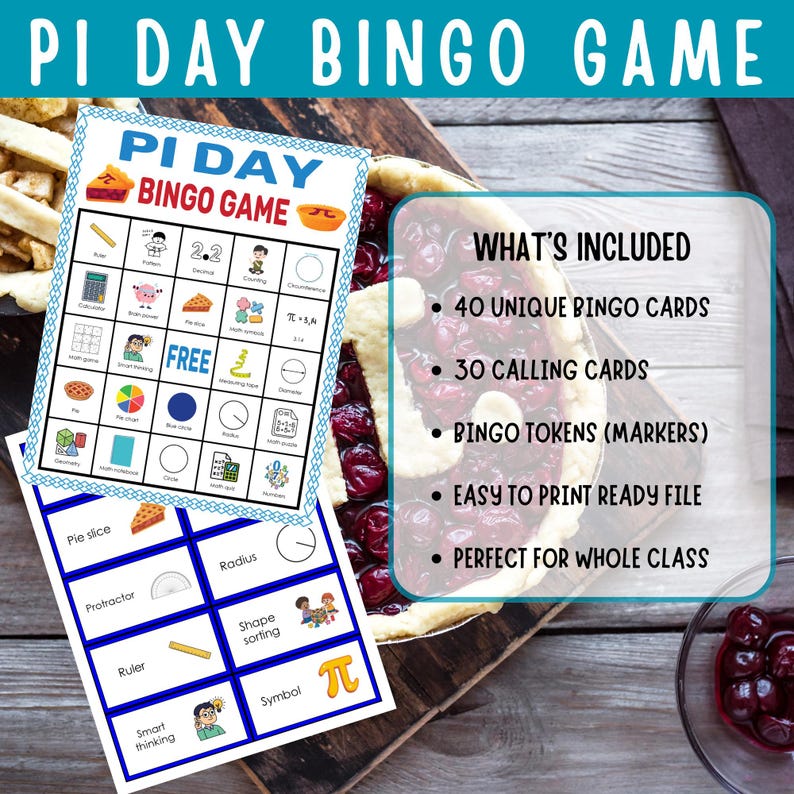 Pi Day Bingo Game Printable Math Activity for Kids Classroom STEM ...