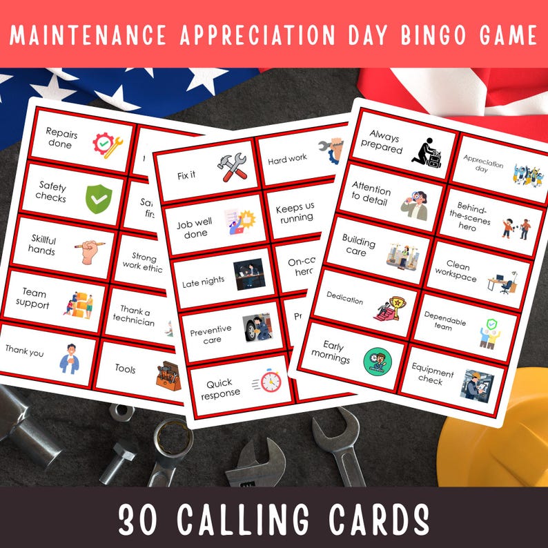 Maintenance Appreciation Day Bingo Game Printable Thank You Activity ...