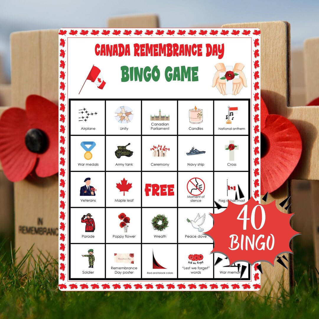 Canada Remembrance Day Bingo Game | Veterans Day Activity for Kids ...