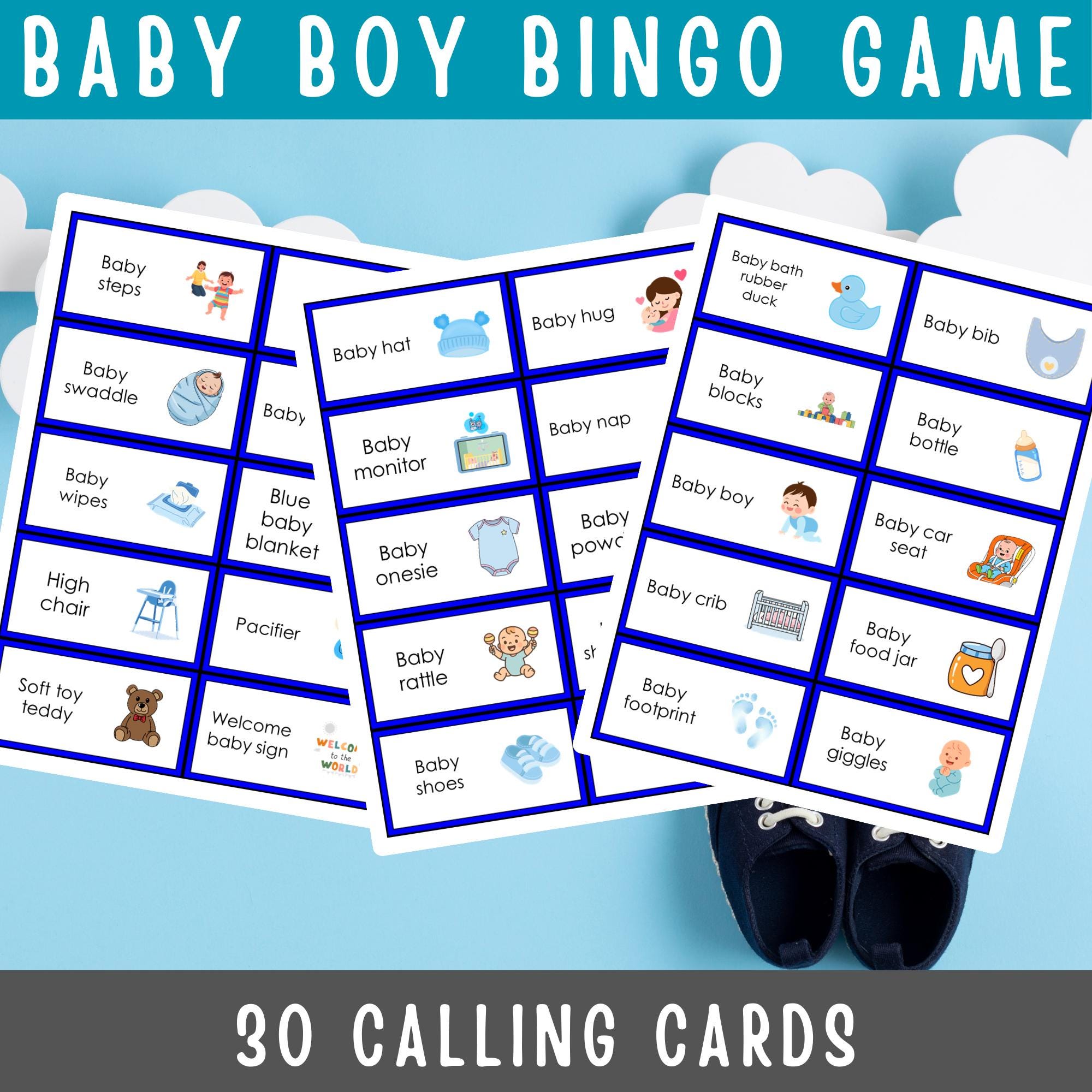 Baby Boy Bingo Game Printable | Baby Shower Activity for Boys, Gender ...