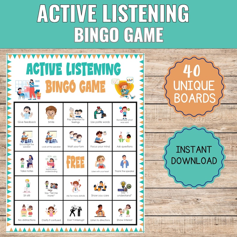 Active Listening Bingo Game: Social Skills Activity (printable PDF) - Etsy