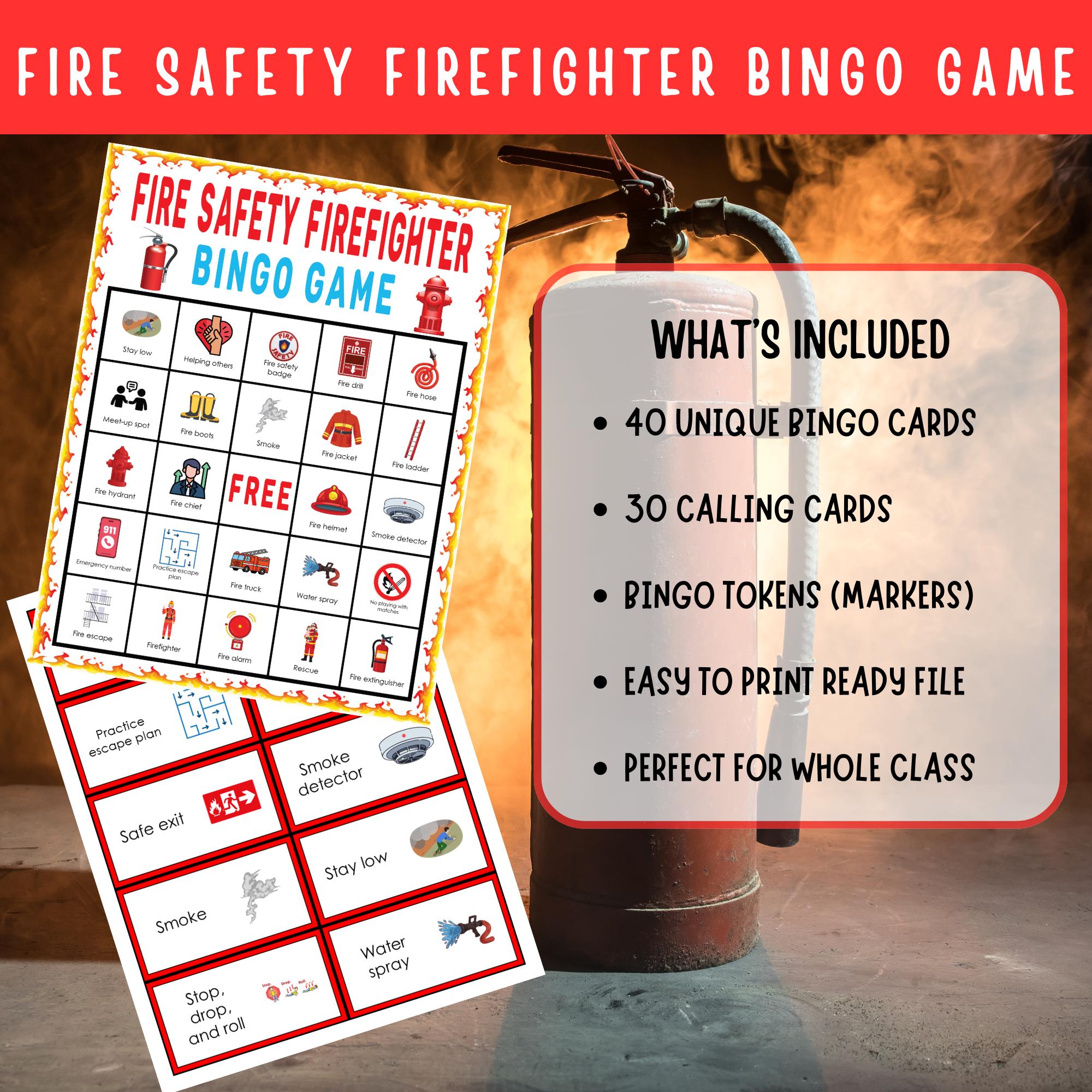 Fire Safety Firefighter Bingo Game Printable Kids Safety Lesson ...