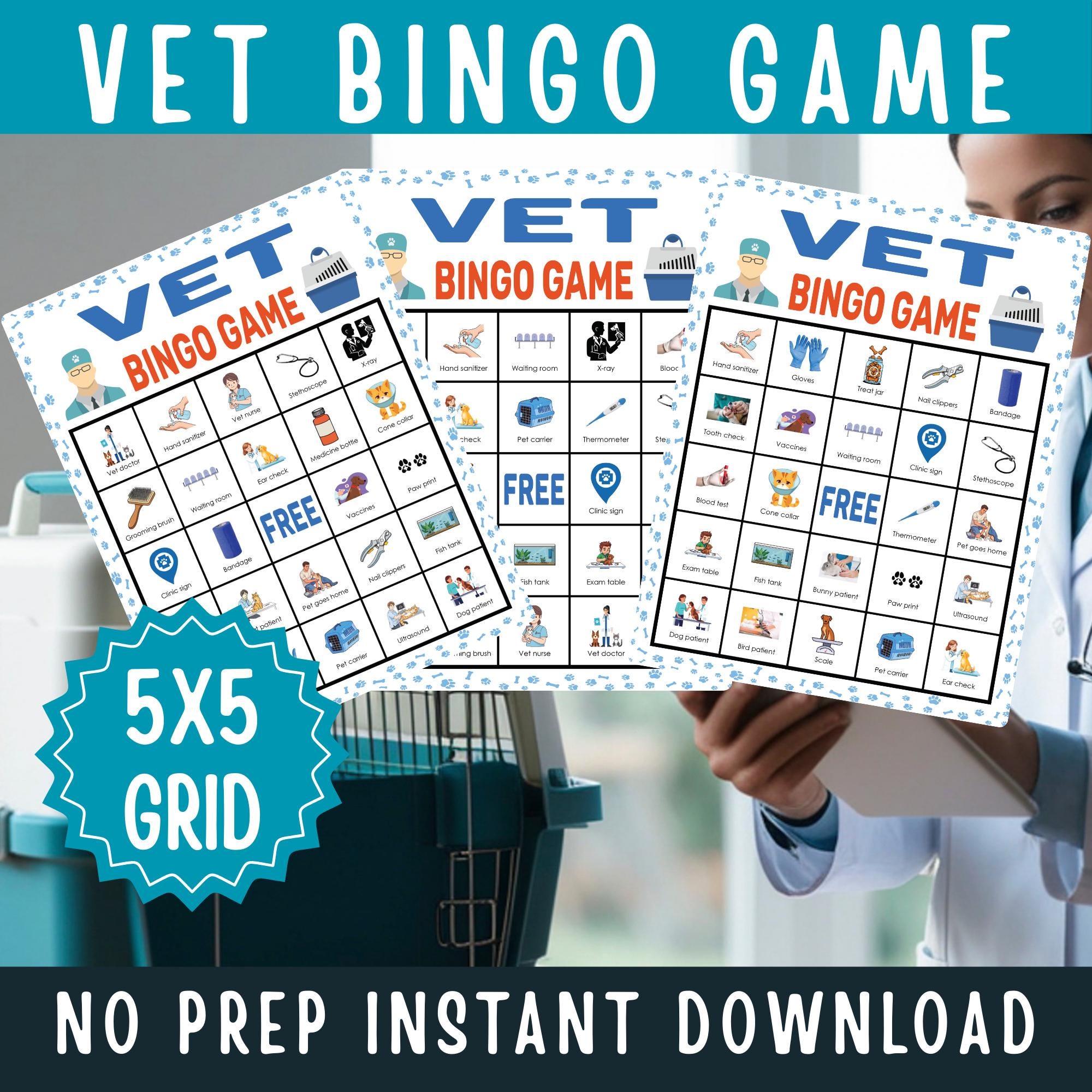 Vet Bingo Game Printable Veterinary Clinic Animal Care Activity for ...