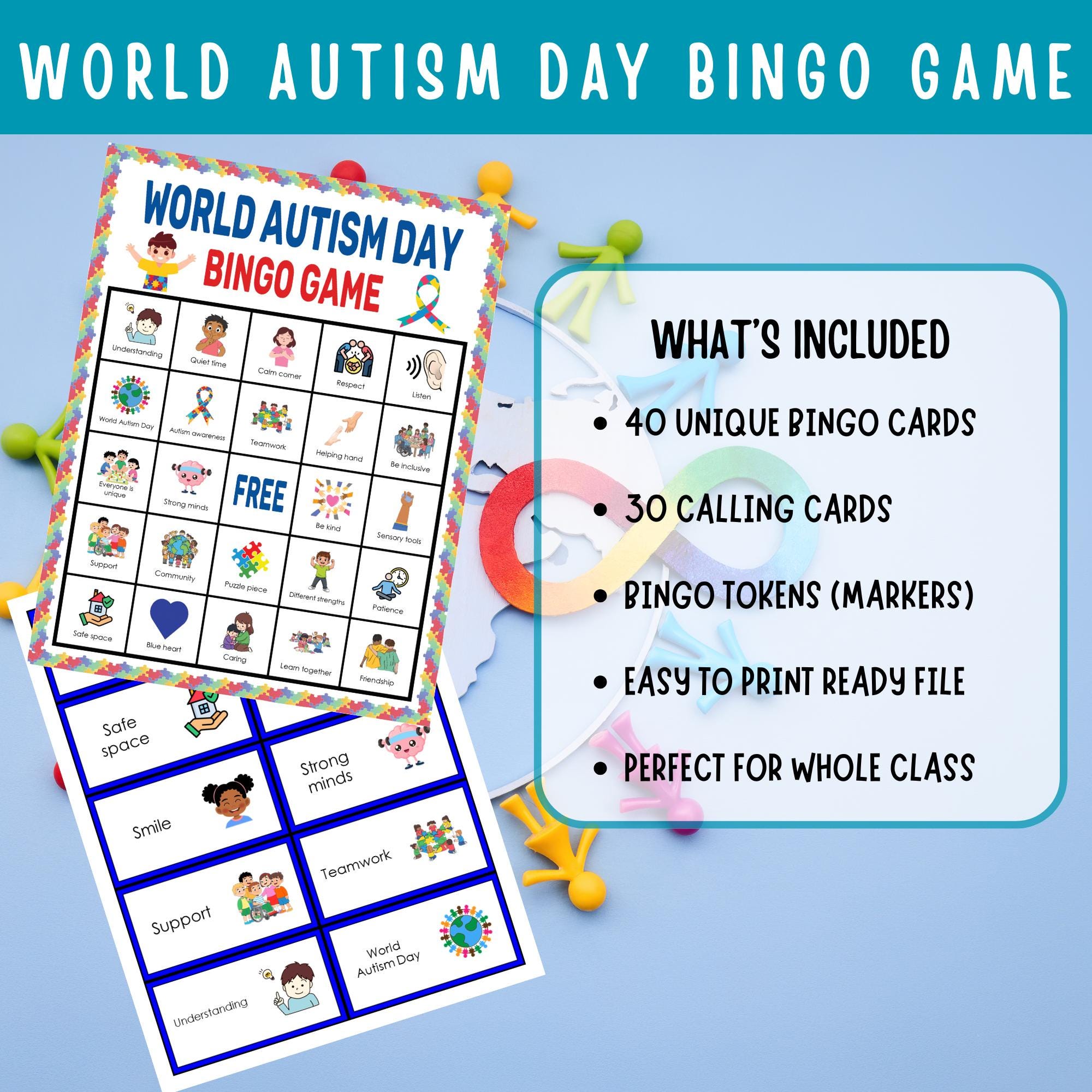 World Autism Awareness Day Bingo Game Printable Inclusion and Kindness ...
