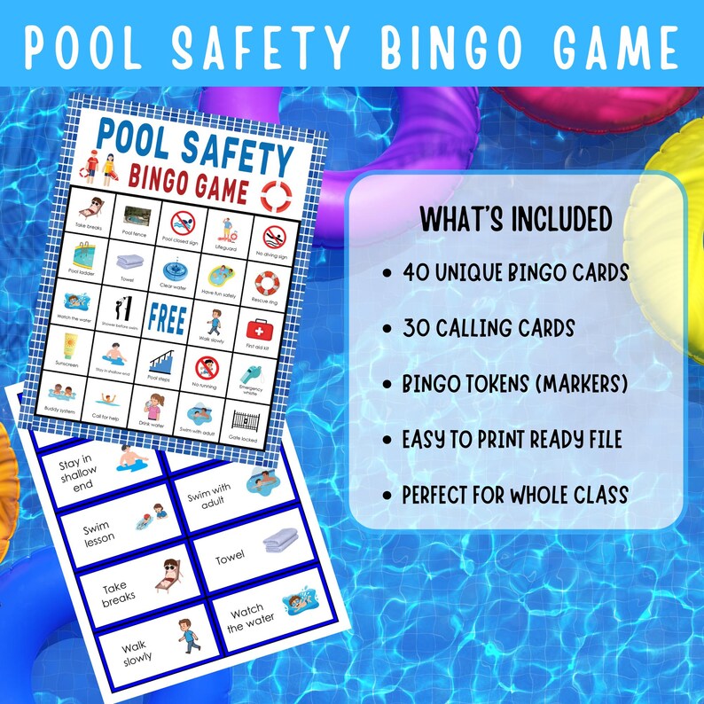 Pool Safety Bingo Game | Water Safety Printable Activity for Kids ...