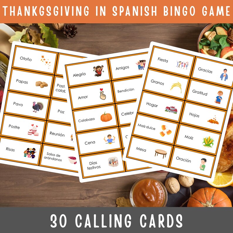 Thanksgiving in Spanish Bingo Game | Día De Acción De Gracias Printable ...