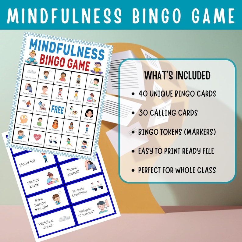 Mindfulness Bingo Game Printable Calm Focus Activity for Kids Classroom ...