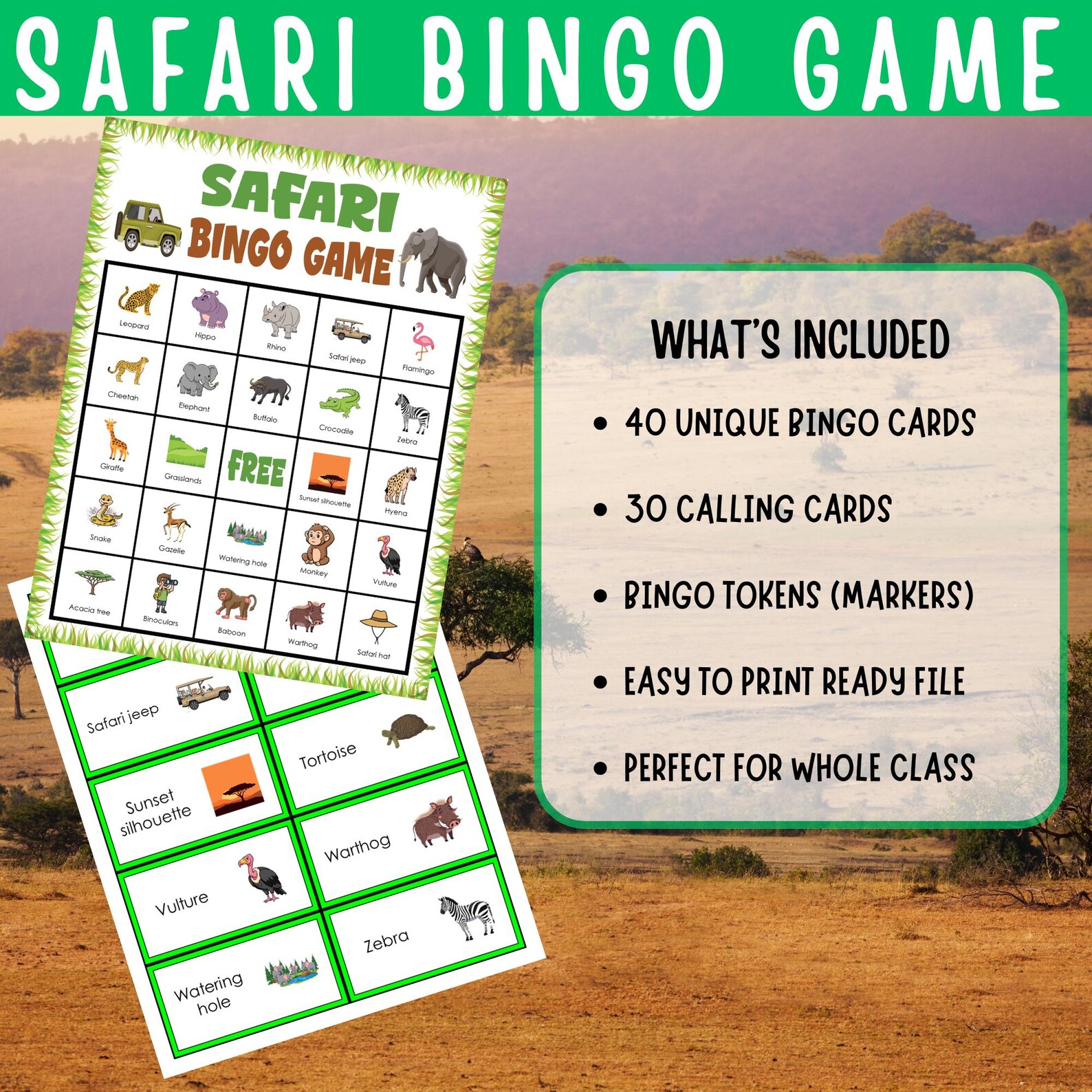 Safari Bingo Game | Jungle Animals Printable Activity for Kids ...