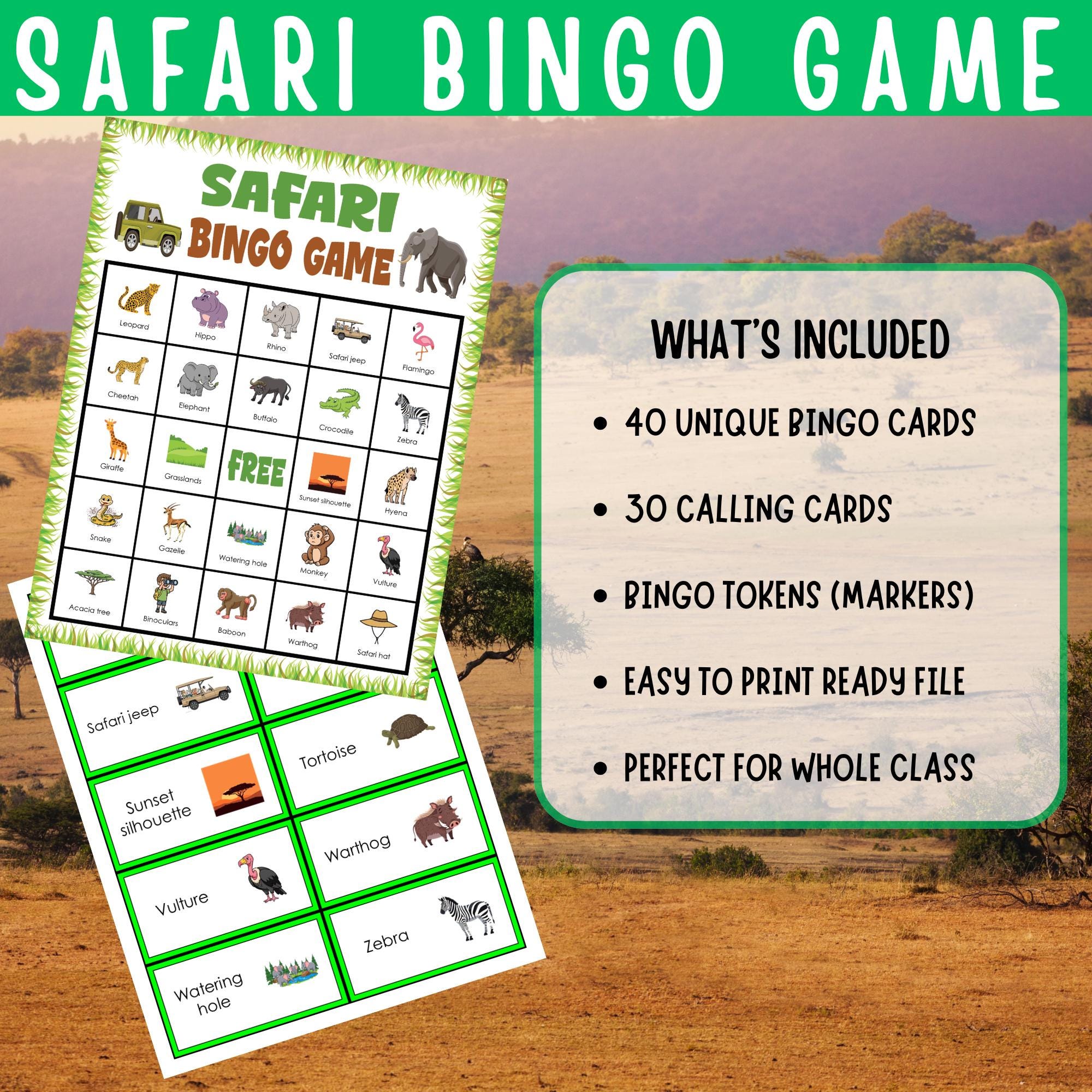 Safari Bingo Game | Jungle Animals Printable Activity for Kids ...