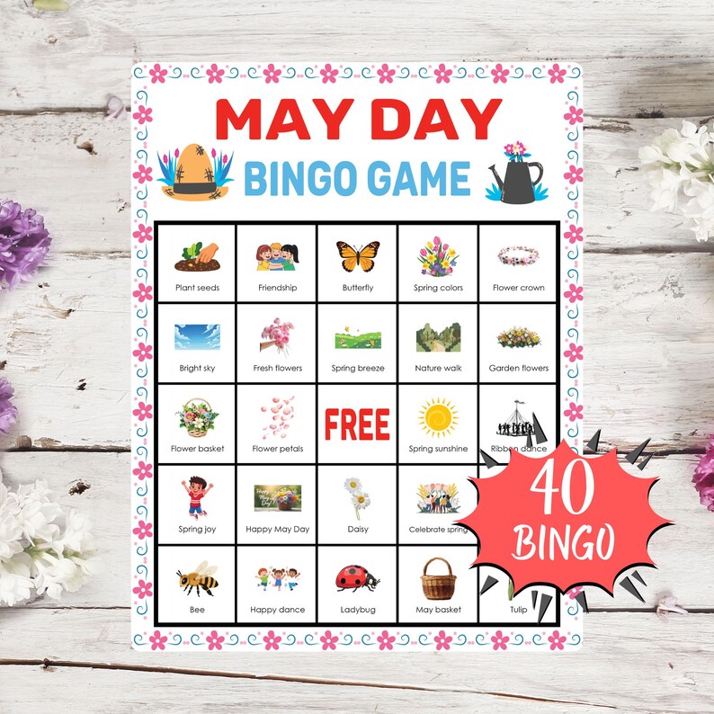 May Day Bingo Game Printable Spring Celebration Activity for Kids ...