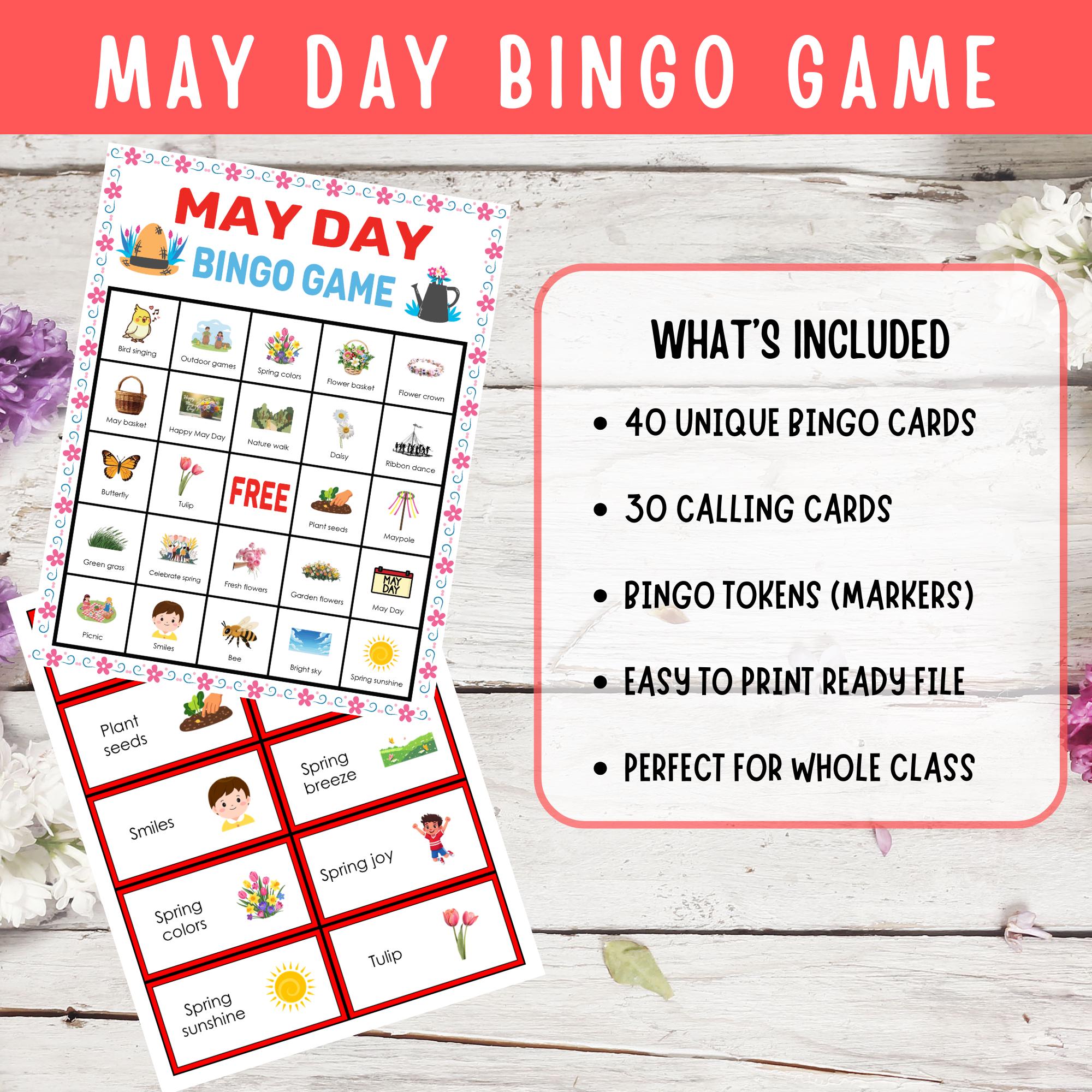 May Day Bingo Game Printable Spring Celebration Activity for Kids ...