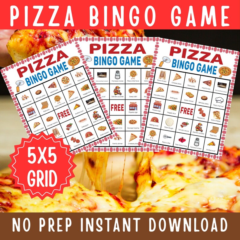 Pizza Bingo Game Printable Party Activity for Kids Classroom Food Theme ...