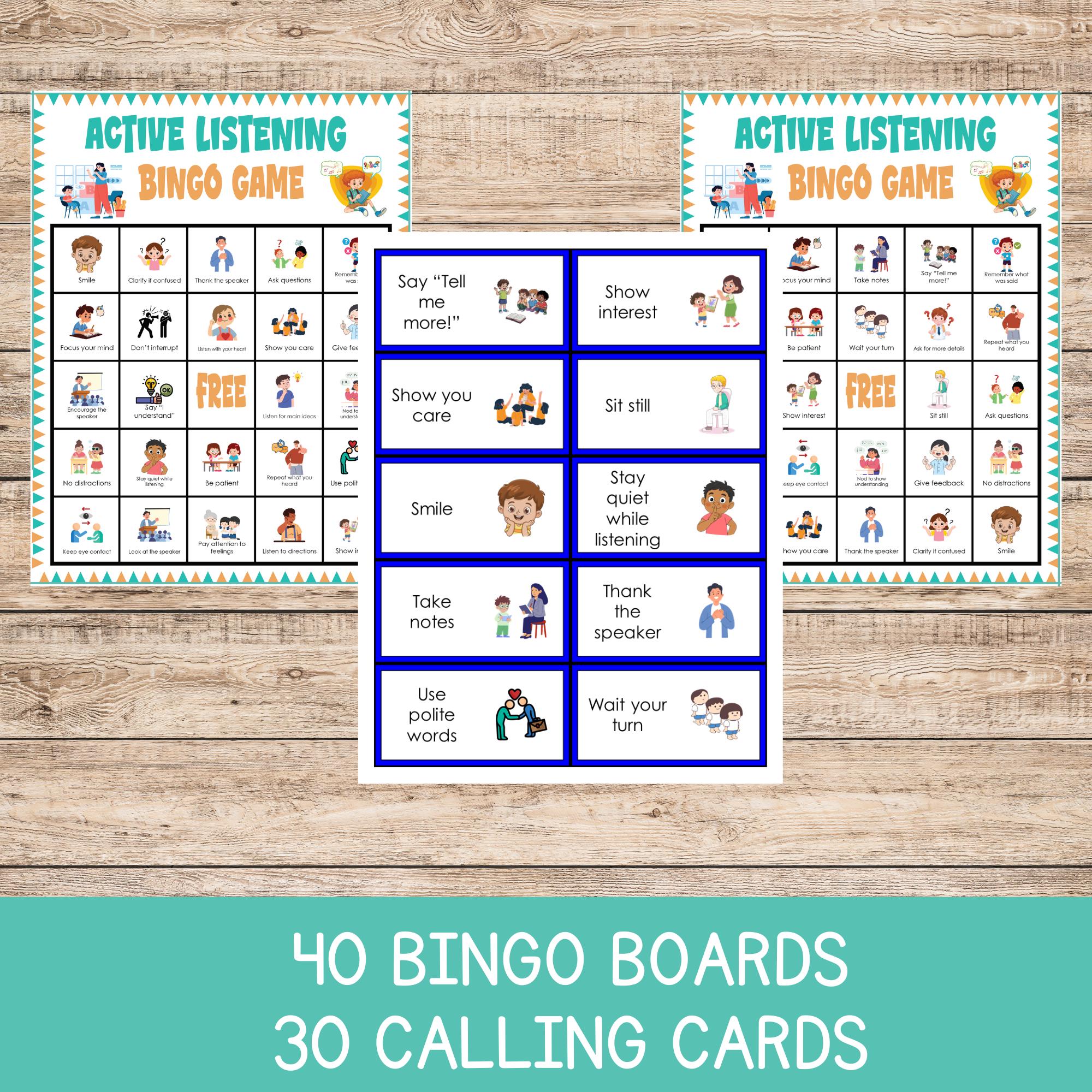 Active Listening Bingo Game: Social Skills Activity (printable PDF) - Etsy