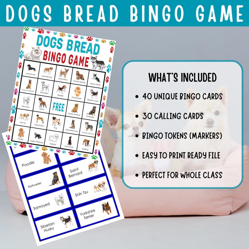 Dogs Breed Bingo Game | Fun Printable Dog Breeds Activity for Kids ...