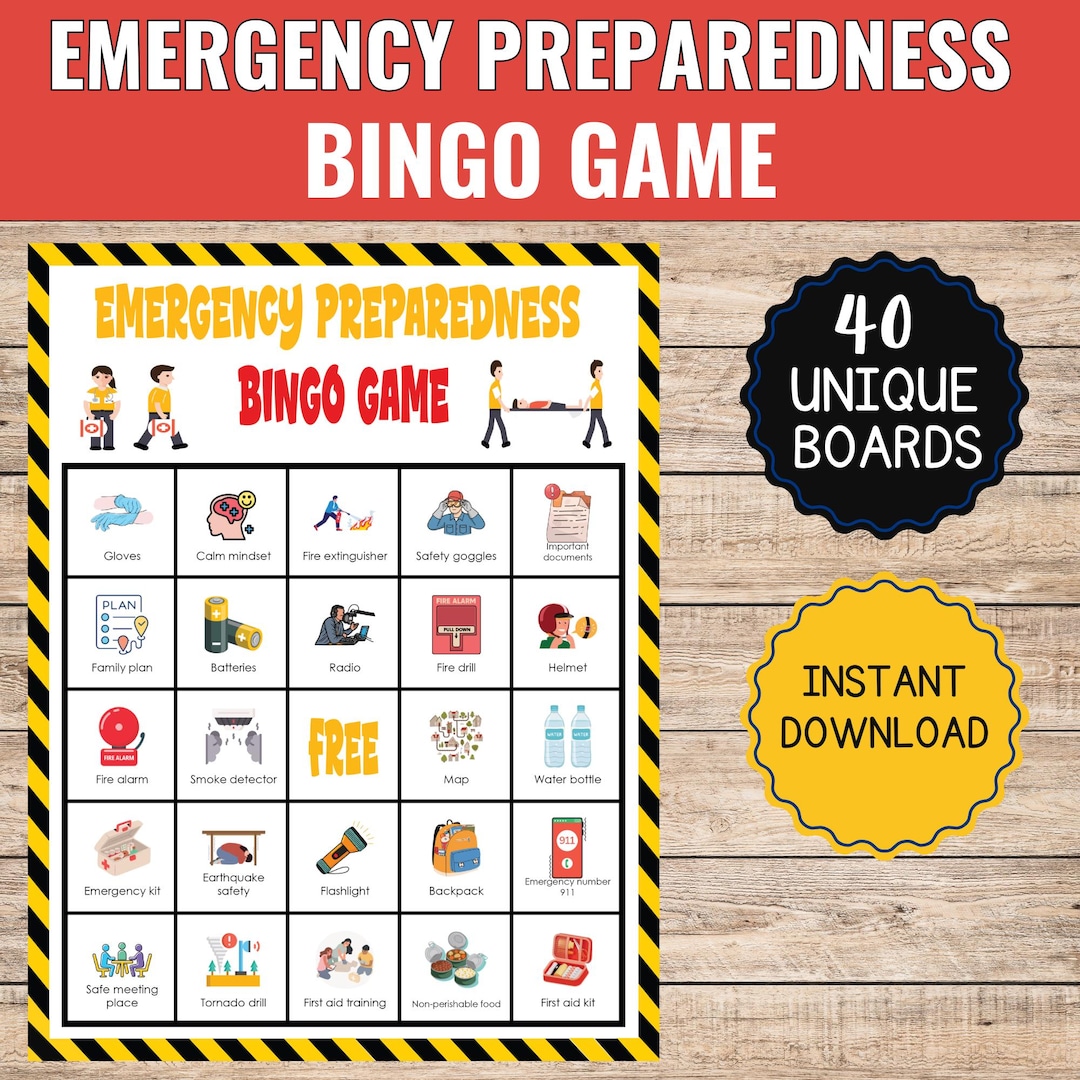 Emergency Preparedness Bingo Game: Kids Safety Awareness (printable PDF ...
