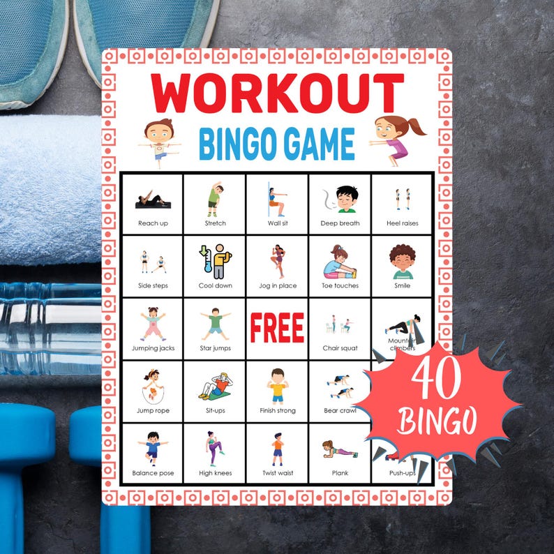 Workout Bingo Game Printable Kids Fitness Activity for Classroom PE ...