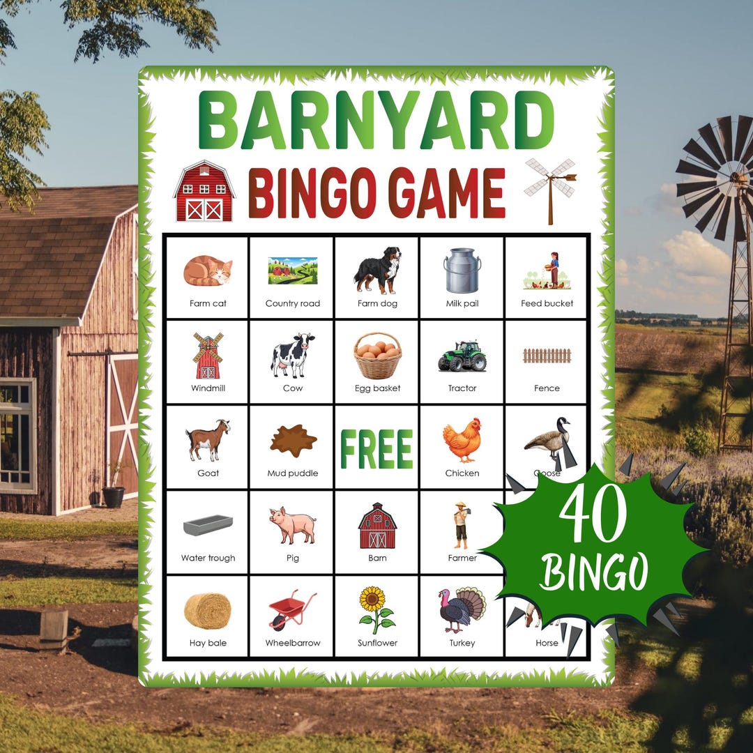 Barnyard Bingo Game Printable Farm Animals Activity for Kids Classroom ...