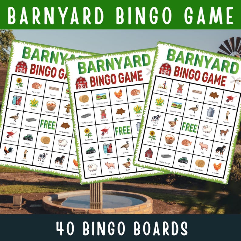 Barnyard Bingo Game Printable Farm Animals Activity for Kids Classroom ...