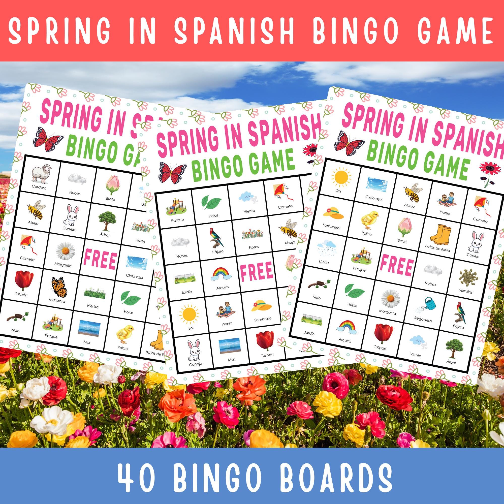 Spring in Spanish Bingo Game Printable Spanish Vocabulary Activity for ...