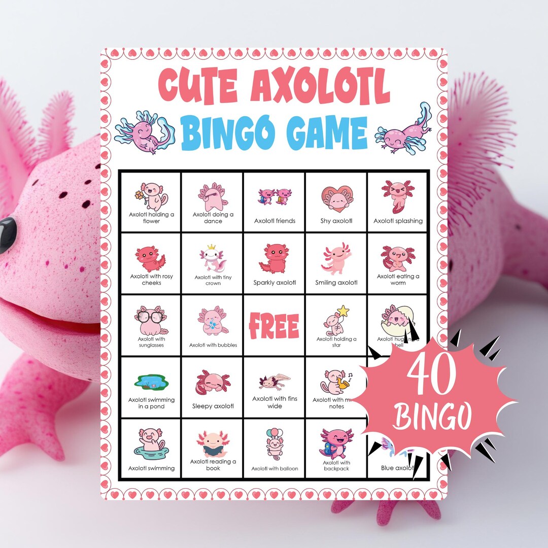 Cute Axolotl Bingo Game | Adorable Printable Bingo for Kids, Classroom ...