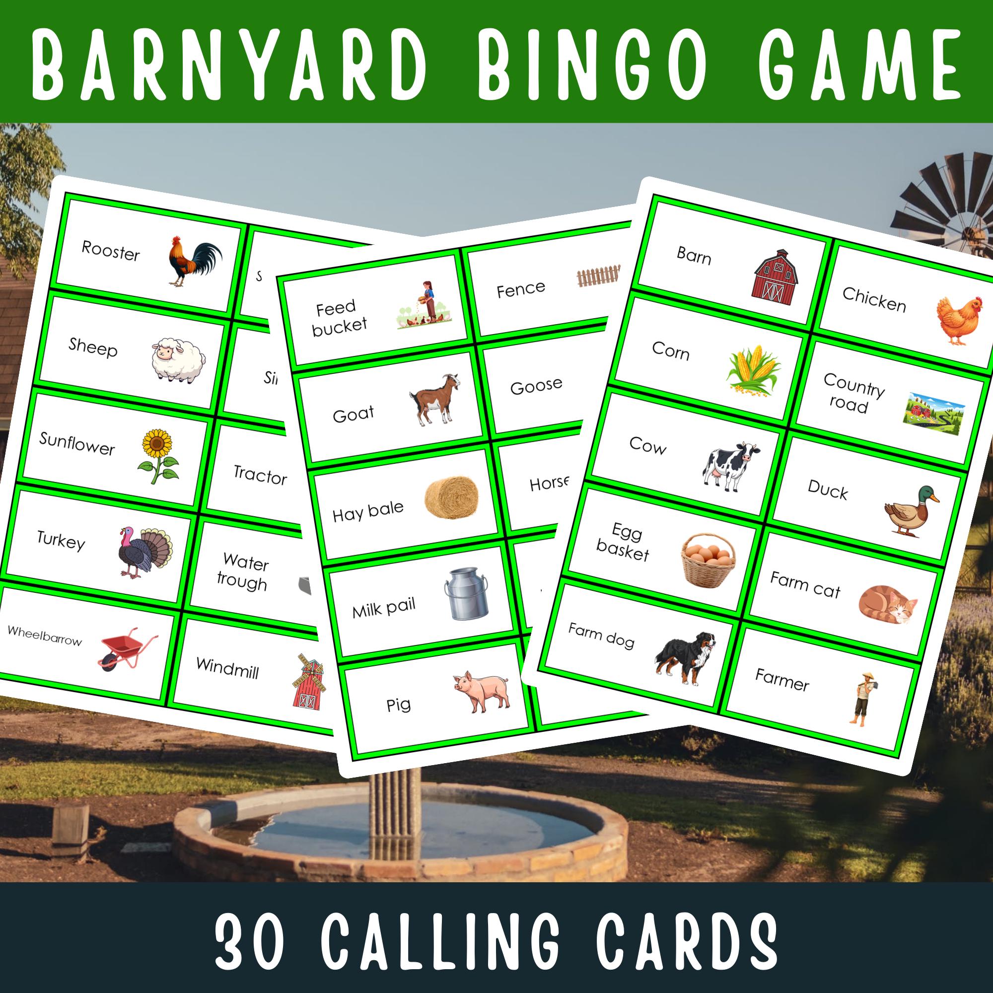 Barnyard Bingo Game Printable Farm Animals Activity for Kids Classroom ...