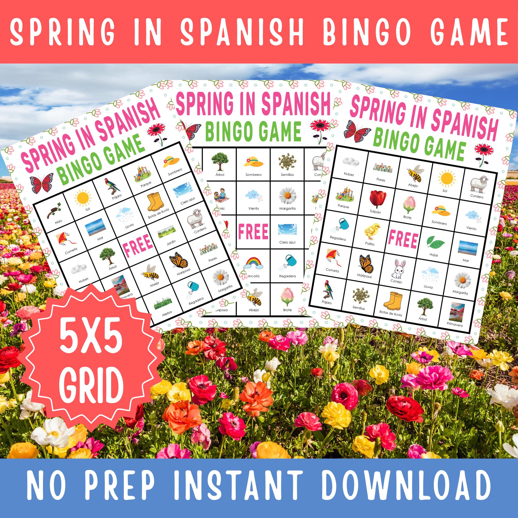 Spring in Spanish Bingo Game Printable Spanish Vocabulary Activity for ...
