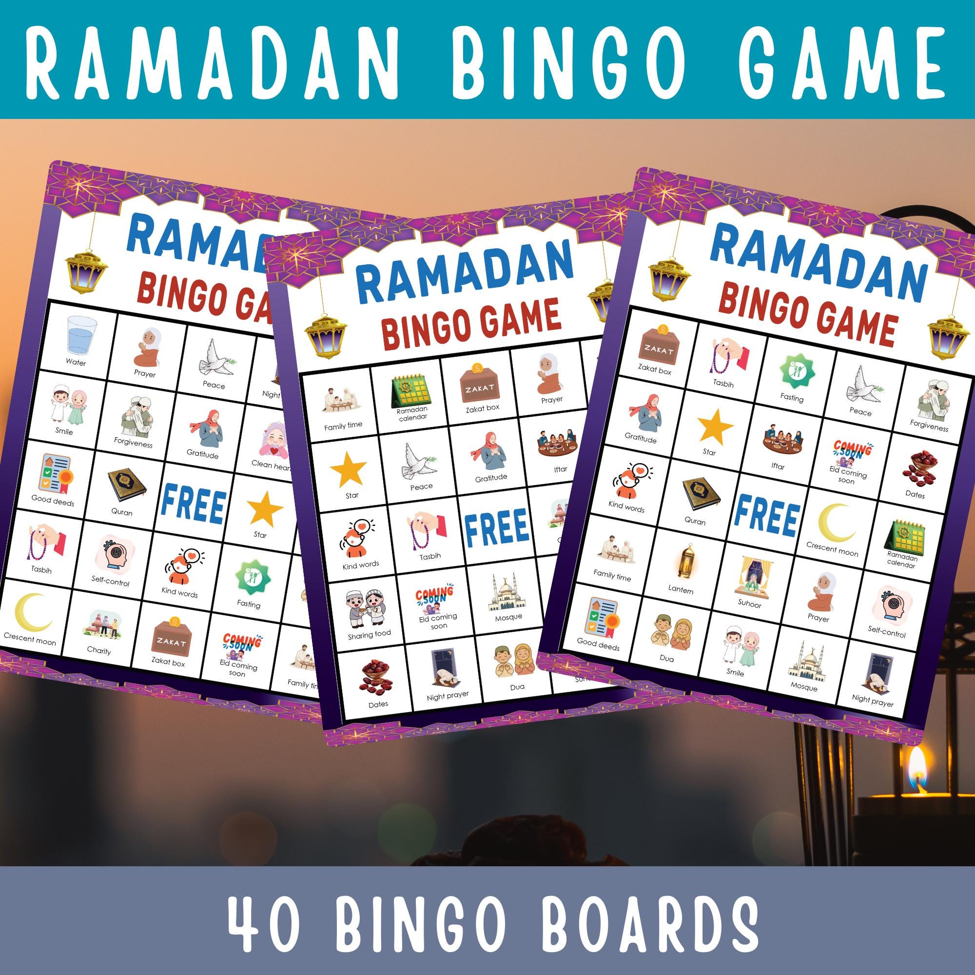 Ramadan Bingo Game Printable Islamic Holiday Activity Kids Classroom ...