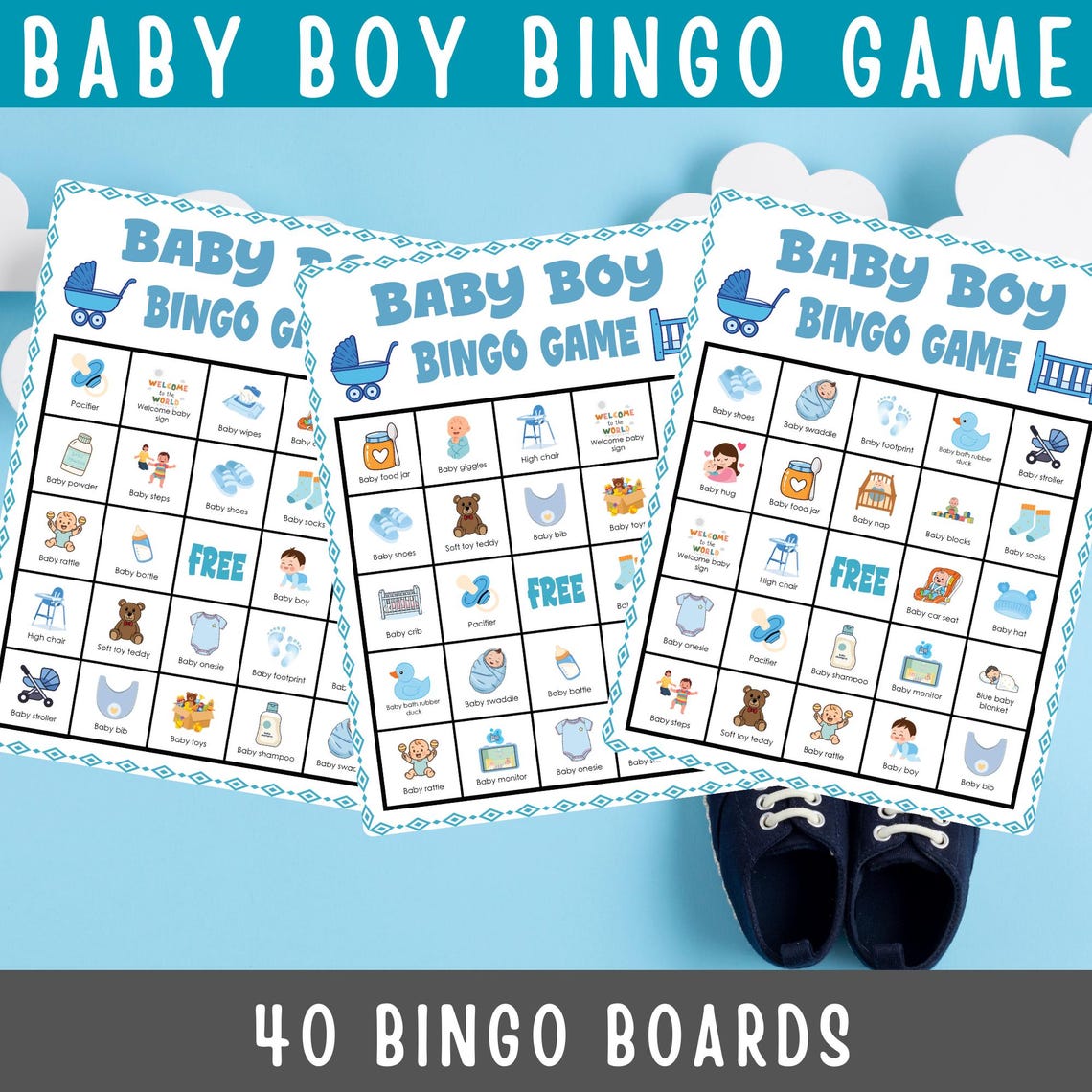 Baby Boy Bingo Game Printable | Baby Shower Activity for Boys, Gender ...