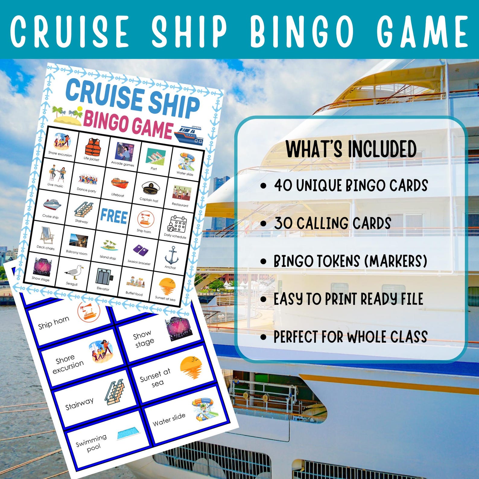 Cruise Ship Bingo Game Printable Travel Ocean Activity for Kids ...