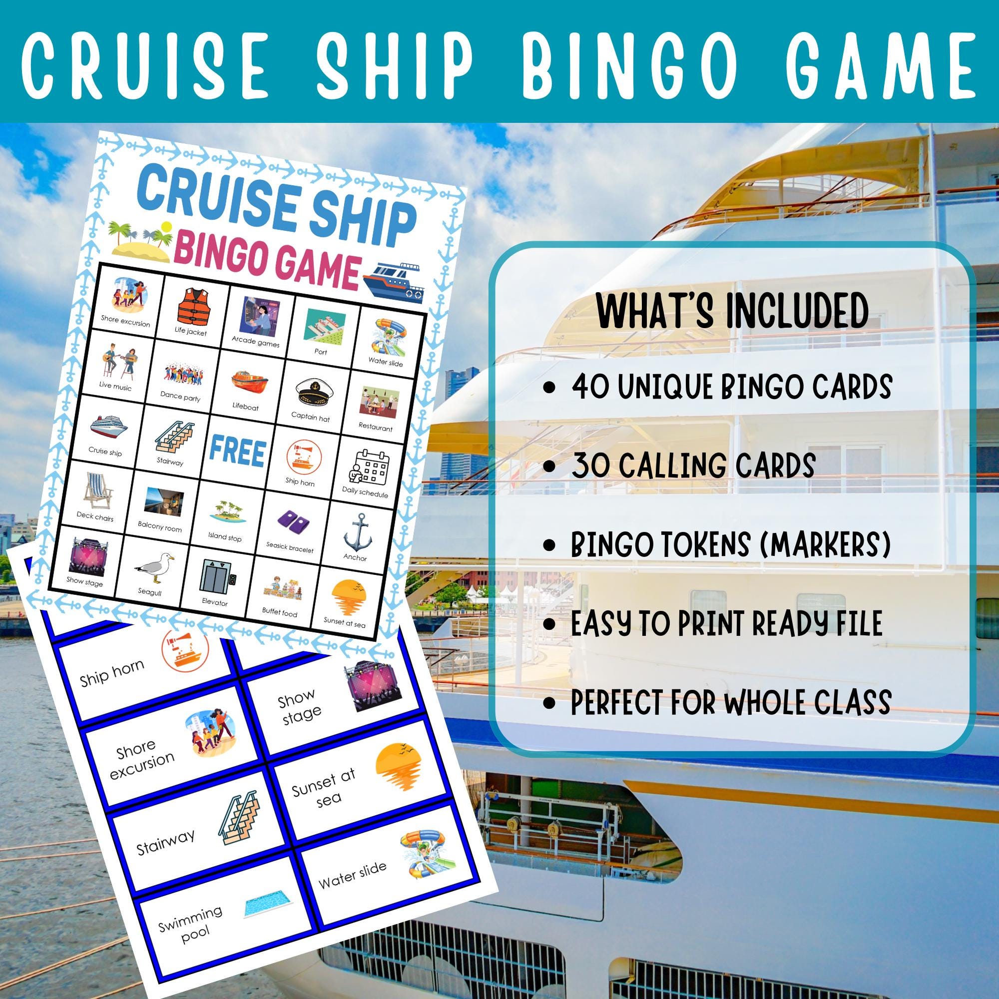 Cruise Ship Bingo Game Printable Travel Ocean Activity for Kids ...