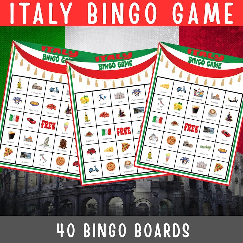 Italy Bingo Game | Italian Landmarks & Culture Printable Bingo for Kids ...
