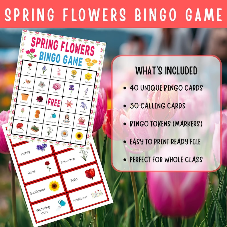 Spring Flowers Bingo Game Printable Floral Activity for Kids Classroom ...