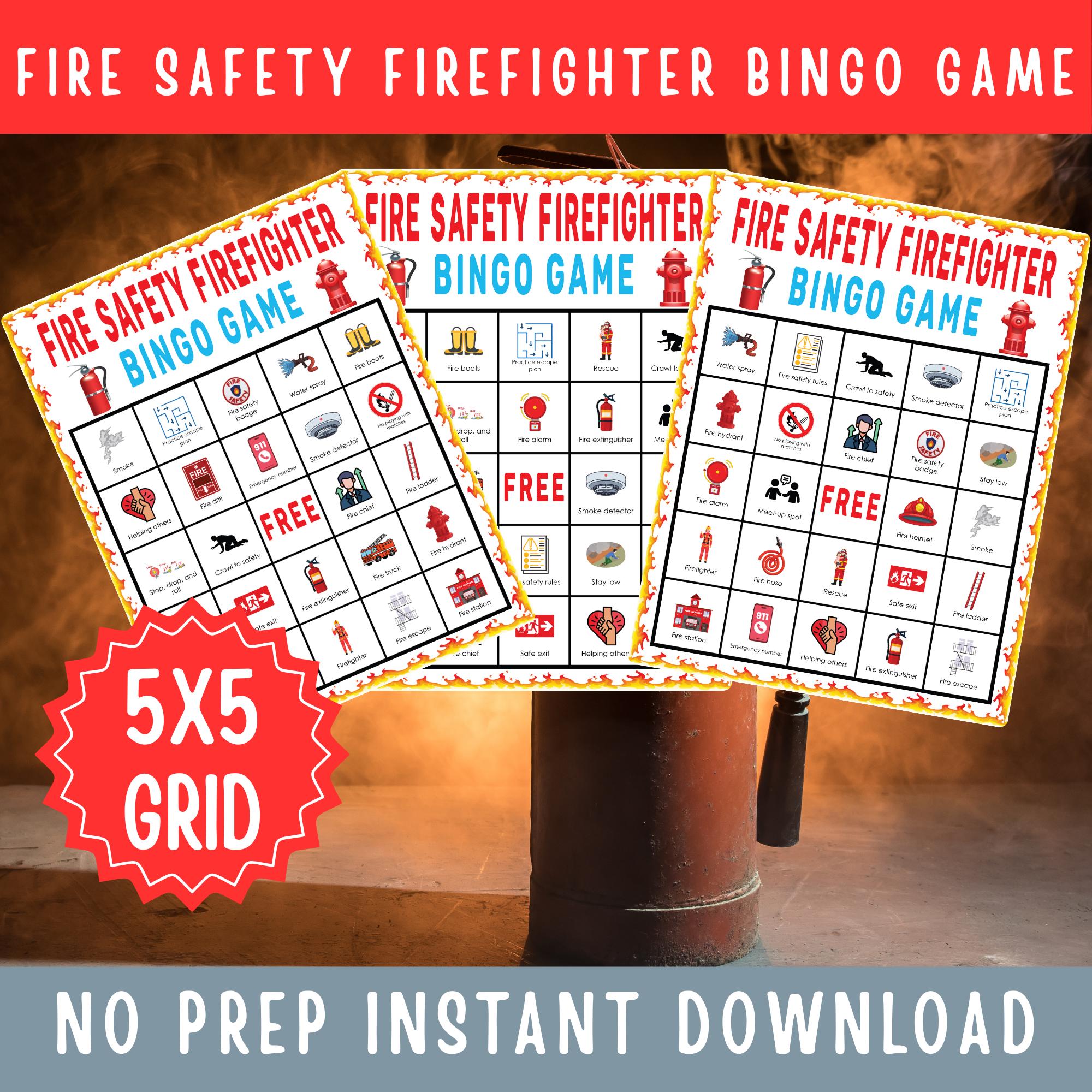 Fire Safety Firefighter Bingo Game Printable Kids Safety Lesson ...
