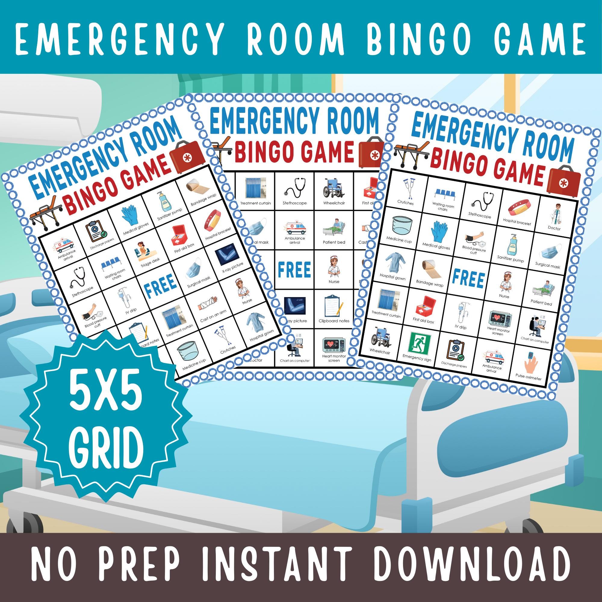 Emergency Room Bingo Game Printable Medical Hospital Activity for Kids ...