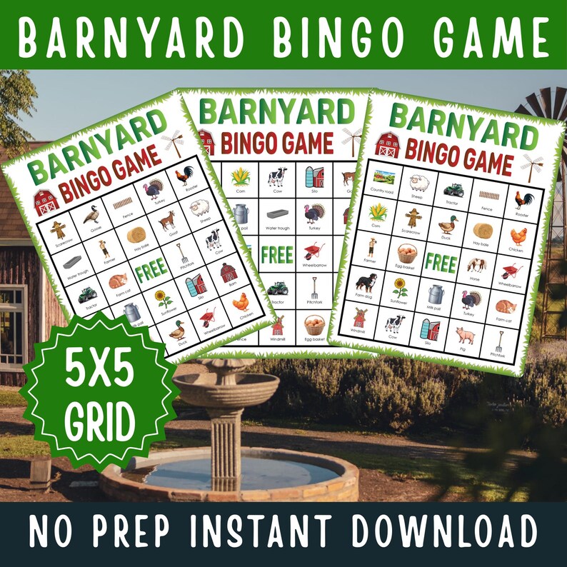 Barnyard Bingo Game Printable Farm Animals Activity for Kids Classroom ...