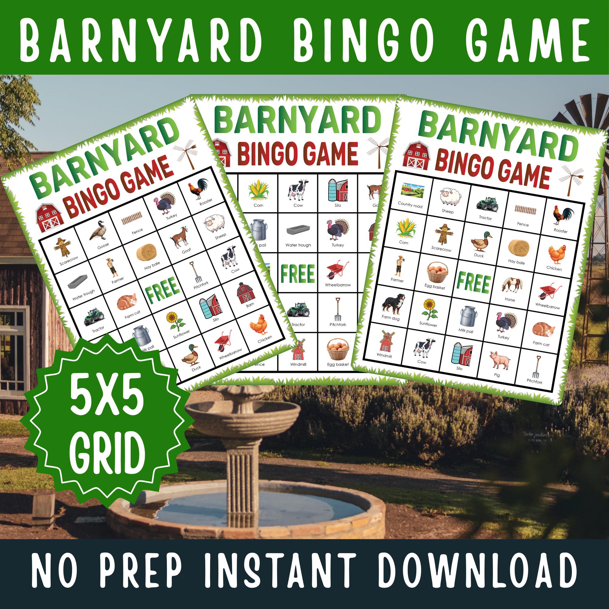 Barnyard Bingo Game Printable Farm Animals Activity for Kids Classroom ...