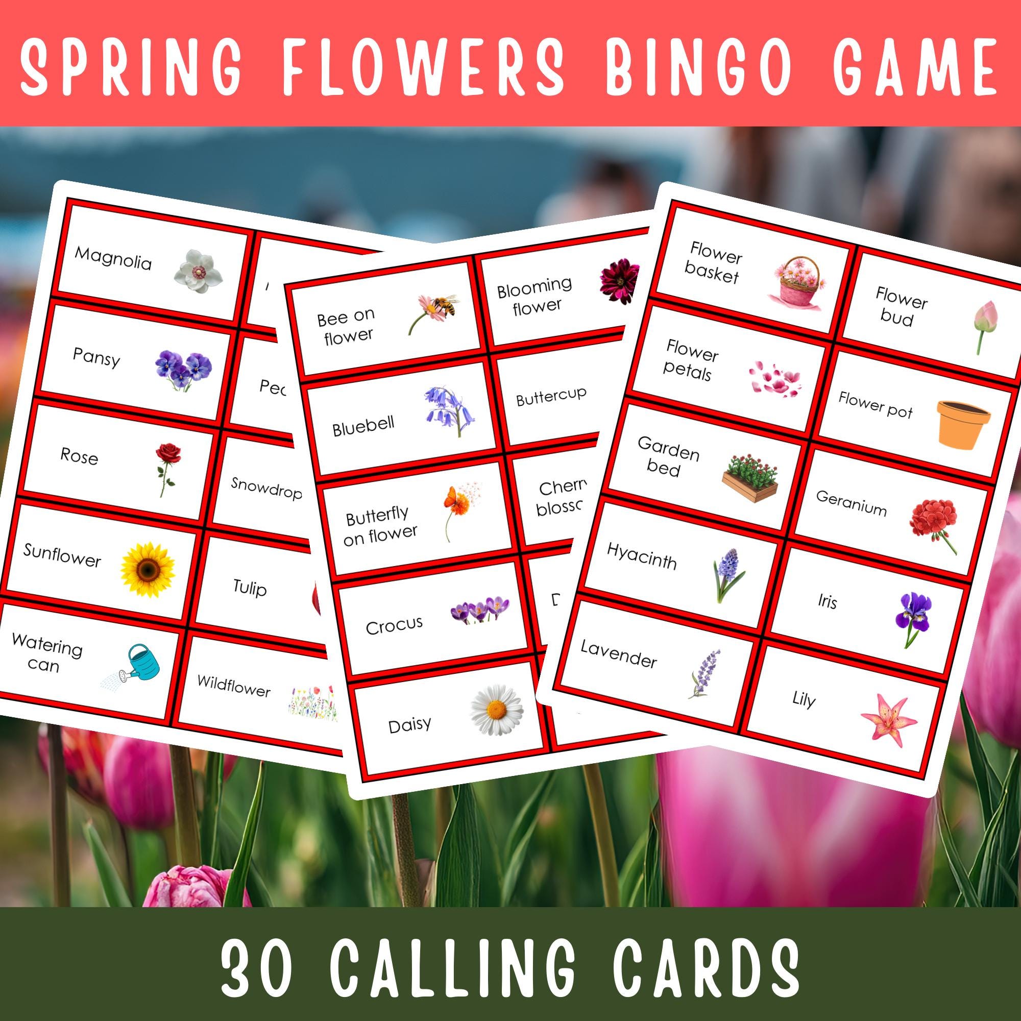 Spring Flowers Bingo Game Printable Floral Activity for Kids Classroom ...