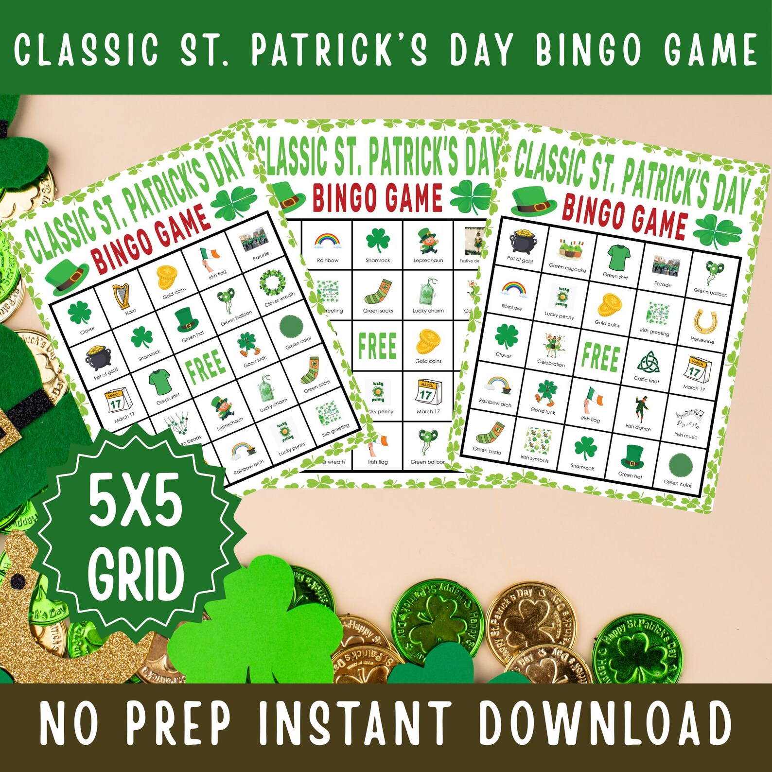 St Patricks Day Bingo Game Printable Classroom Party Activity Kids ...