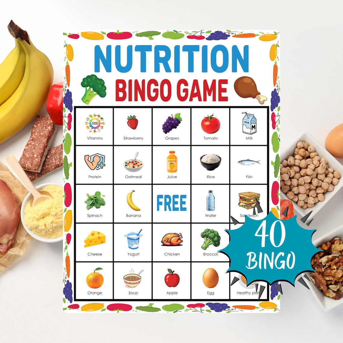 Nutrition Bingo Game Printable Healthy Foods Activity for Kids ...