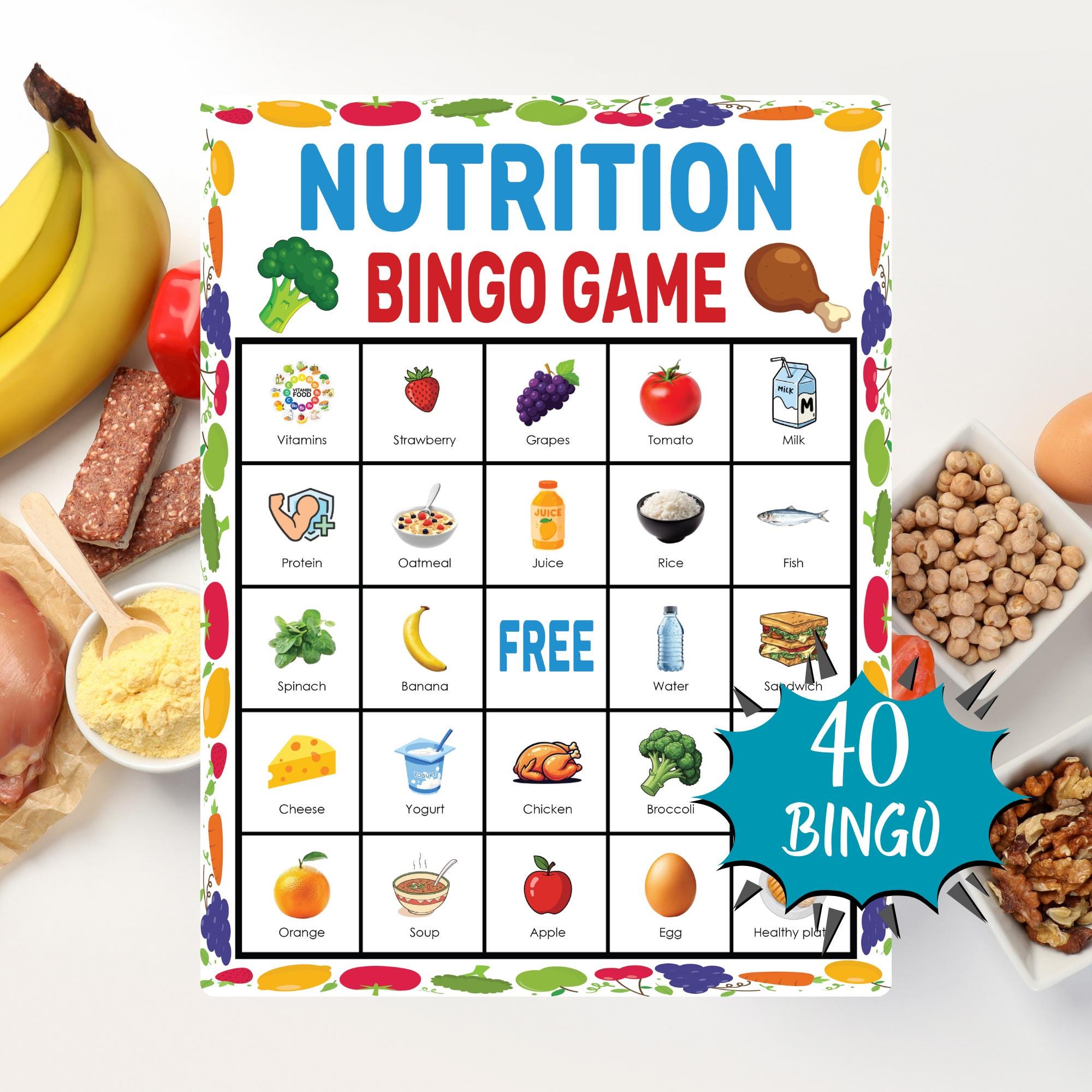 Nutrition Bingo Game Printable Healthy Foods Activity for Kids ...
