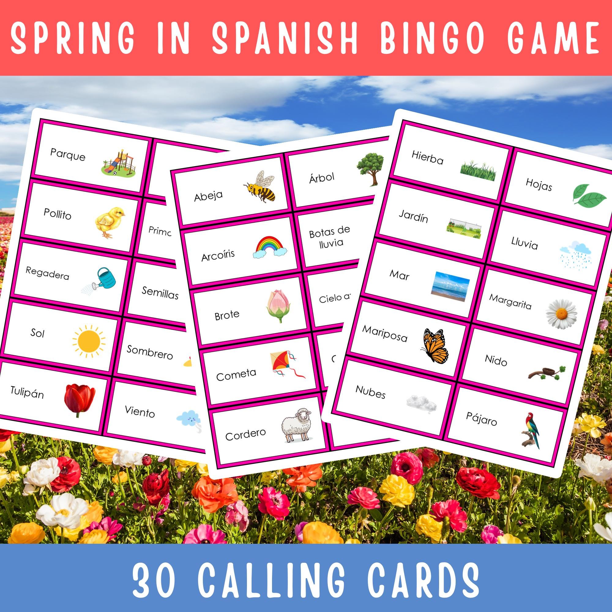 Spring in Spanish Bingo Game Printable Spanish Vocabulary Activity for ...