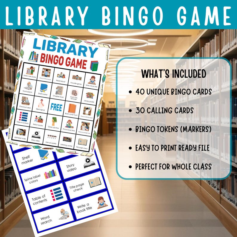 Library Bingo (sub Plans) Printable No Prep Reading Activity for Kids ...