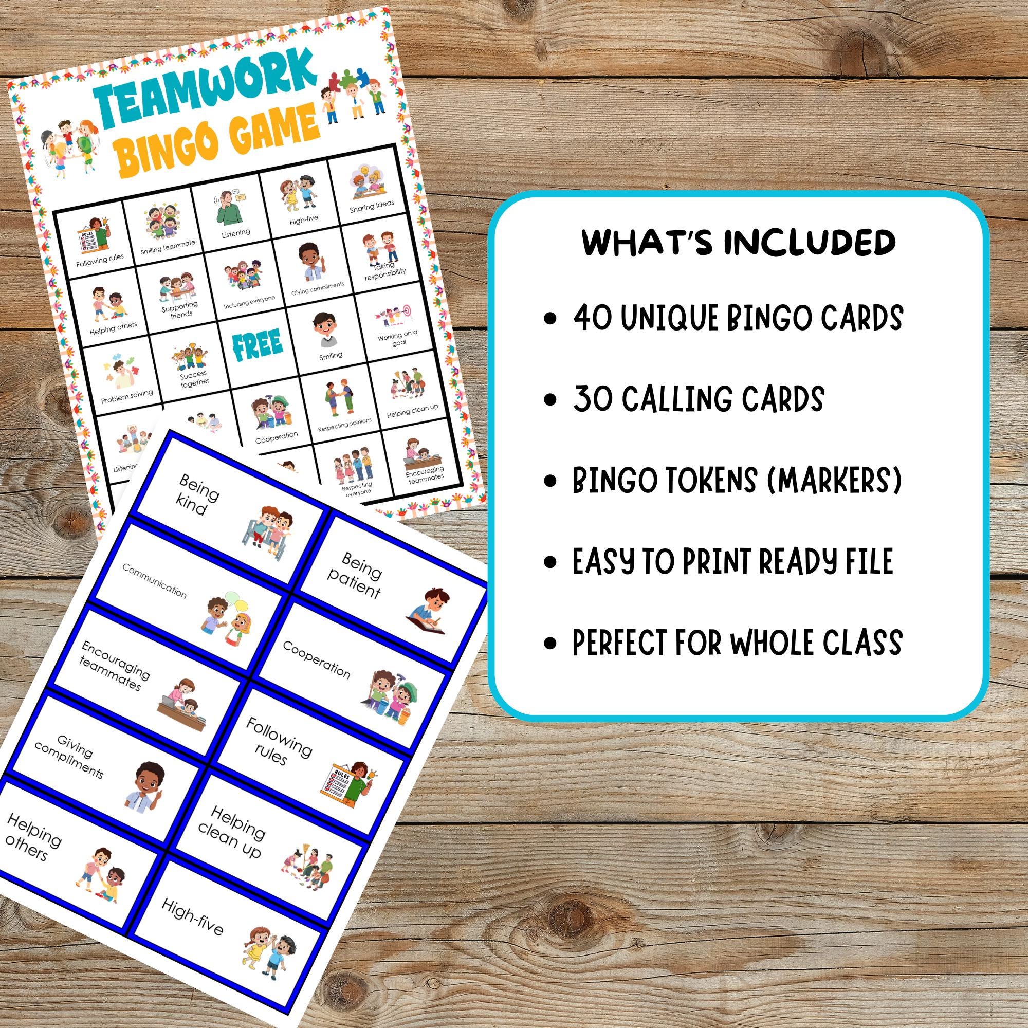 Teamwork Bingo Game for Kids: Social Skills Activity (printable PDF) - Etsy