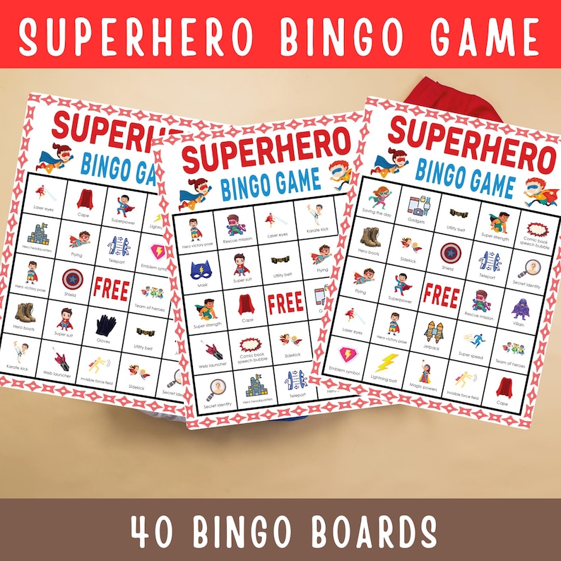 Superhero Bingo Game Printable Kids Activity for Classroom Parties ...