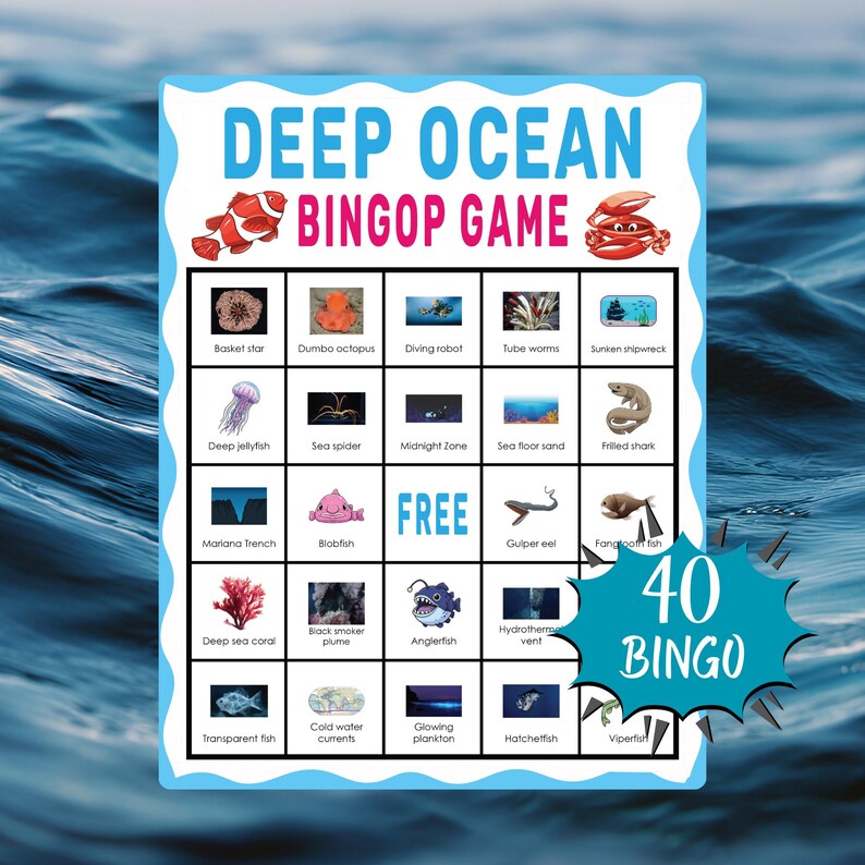 Deep Ocean Bingo Game Printable Sea Creatures Ocean Zones Activity for ...
