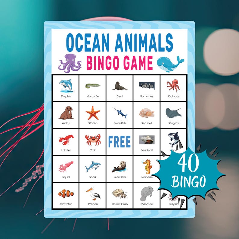 Ocean Animals Bingo Game Printable Sea Creatures Activity for Kids ...