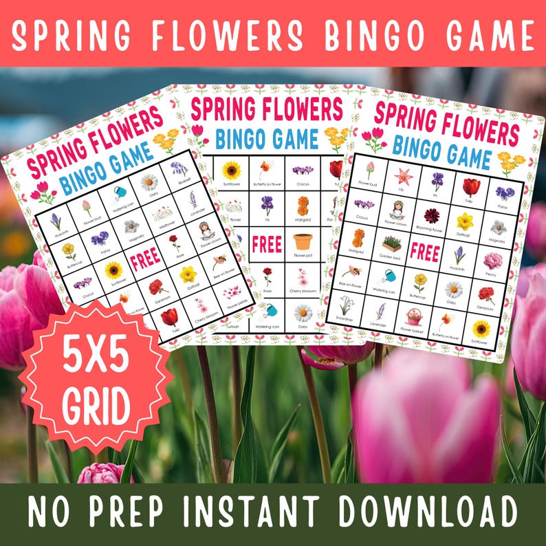 Spring Flowers Bingo Game Printable Floral Activity for Kids Classroom ...