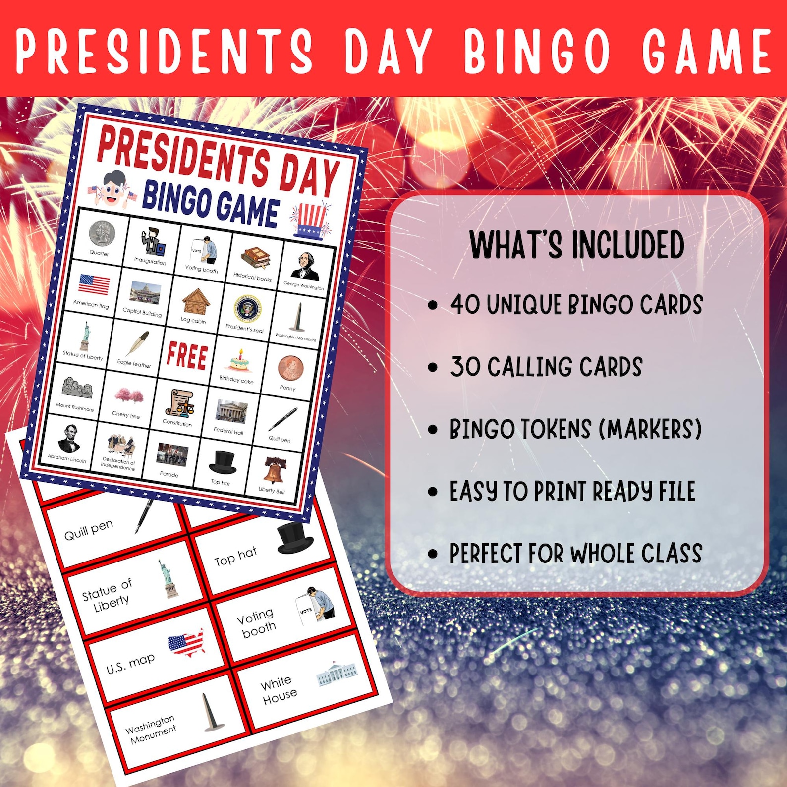 Presidents Day Bingo Game | Printable U.S. Presidents Learning Game for ...
